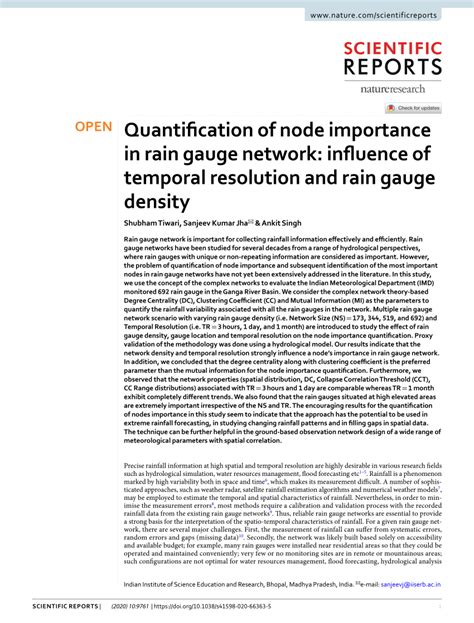Pdf Quantification Of Node Importance In Rain Gauge Network Influence Of Temporal Resolution
