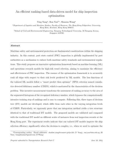 pdf an efficient ranking based data driven model for ship inspection optimization