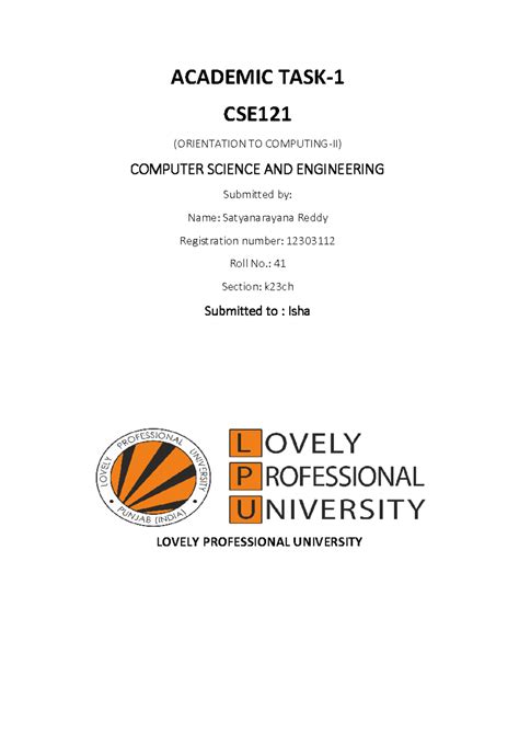 Ca1 Academic Task 1 Cse Orientation To Computing Ii Computer Science And Engineering