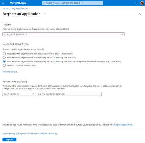 向 microsoft 标识平台注册使用 sso 的 office 外接程序 office add ins microsoft learn