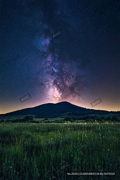 Ai创作图流星山坡草地 草原夜幕风景 草原上的夜景 星级优美自然景色 原野银河 夜景草原 原野夜景 花海银河 草原星星 草原银河 黑夜的草地