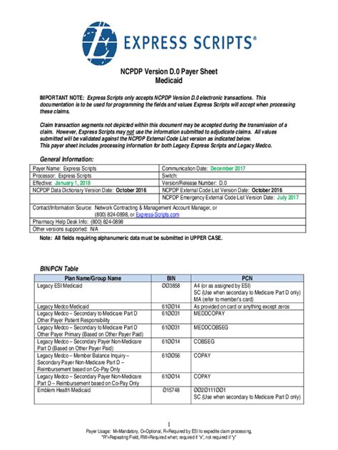 Fillable Online Ncpdp Version D 0 Payer Sheet Commercial Fax Email Print Pdffiller