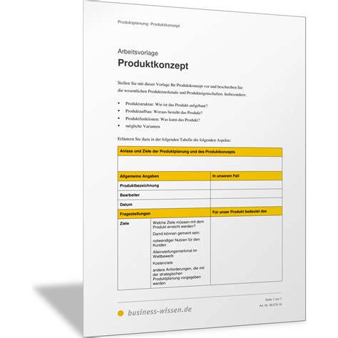 Beschreibung Und Erläuterung Zum Produktkonzept Vorlage