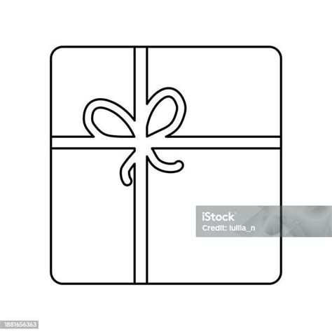 밧줄로 묶인 종이에 싸인 정사각형 선물 상자 낙서 스타일 편평한 벡터 윤곽선 색칠하기 책 검은색에 대한 스톡 벡터 아트 및 기타 이미지 검은색 공휴일 나비매듭