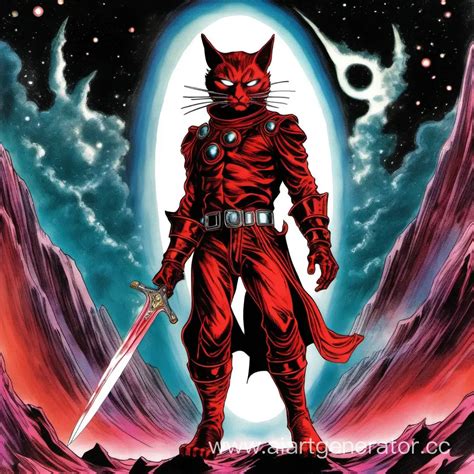 Ogma The Celestial Rogue With A Crimson Sword In 1970s Dark Fantasy Hell Ai Art Generator