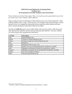 PS Problem Set With Stata SESP Causal Methods For Evaluating Policy Problem Set