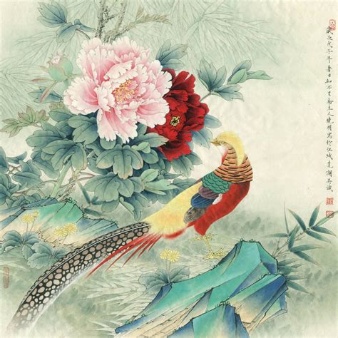 0034 李晓明牡丹工笔画高清图专辑JPG 牡丹锦鸡 5197x5197PX 300DPI 4 3国画超高清大图原图扫描真迹全图书画图片下载