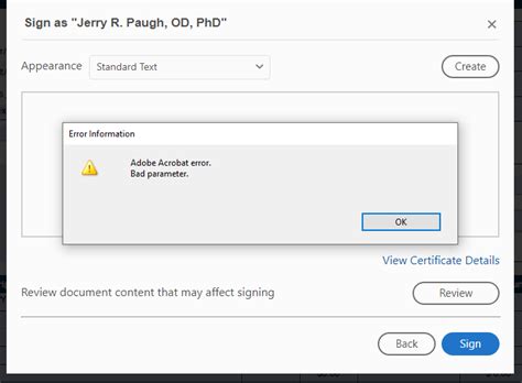 Bad Parameter Error When Signing Pdf Document Adobe Community 12176881