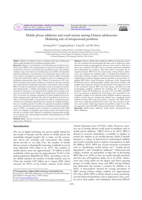 Pdf Mobile Phone Addiction And Social Anxiety Among Chinese Adolescents Mediating Role Of