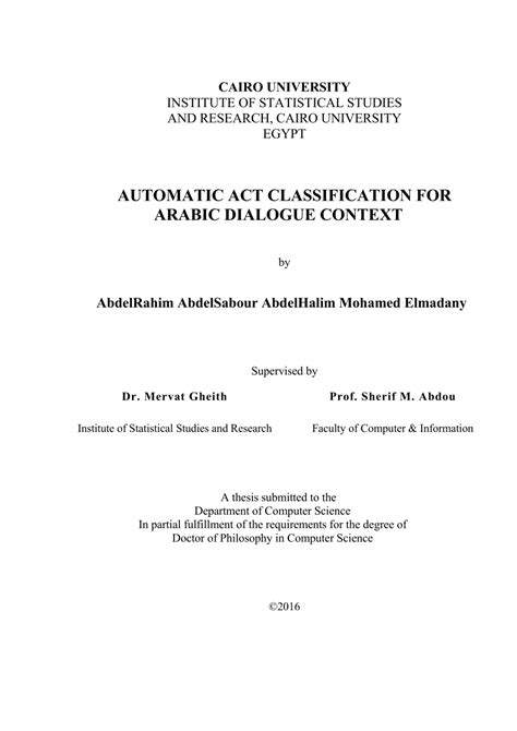 Pdf Automatic Act Classification For Arabic Dialogue Context