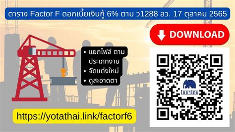 ตาราง Factor F ดอกเบี้ยเงินกู้ 6 ตาม ว1288 ลว 17 ตุลาคม 2565 Yotathai