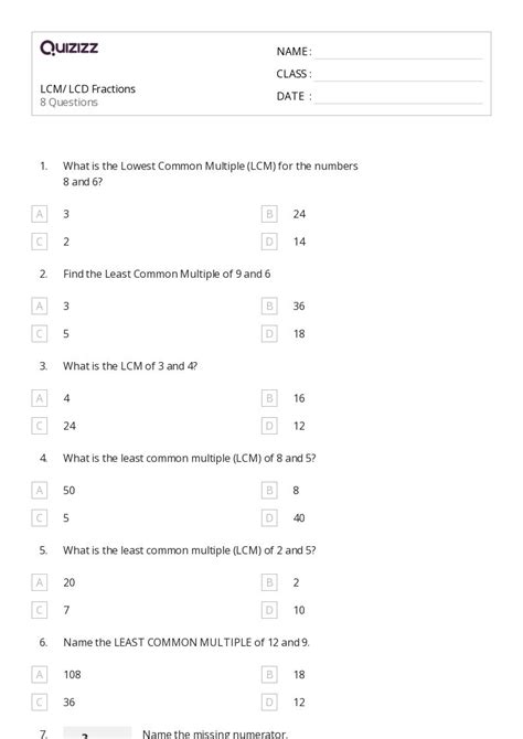 50 Least Common Multiple Worksheets For 3rd Grade On Quizizz Free