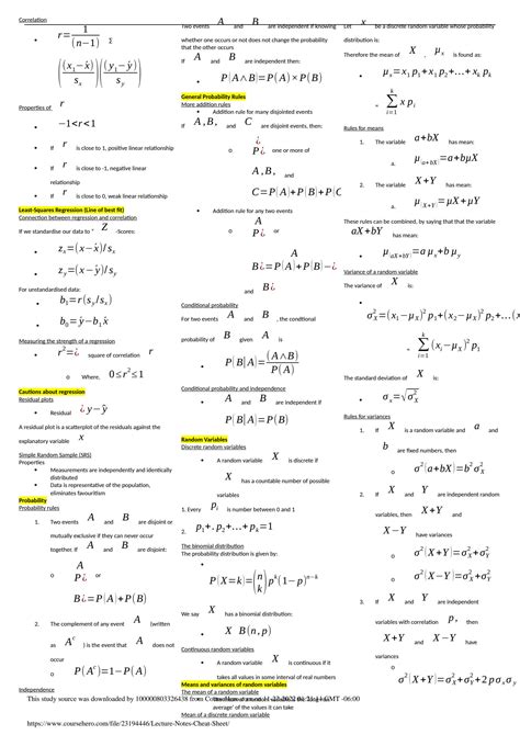 Solution Math Cheat Sheet Studypool