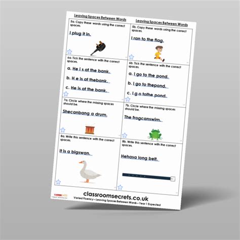 Year 1 Leaving Spaces Between Words Varied Fluency Resource Classroom