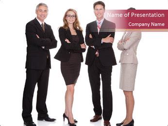 Four Member Business Team Two Women And Two Men Smiling For Camera In Success PowerPoint