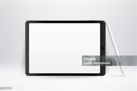 사실적인 태블릿 모형 펜과 빈 흰색 화면이있는 3d 장치 최신 프레임 태블릿 템플릿 장치 3d 화면의 그림 0명에 대한 스톡 벡터 아트 및 기타 이미지 Istock