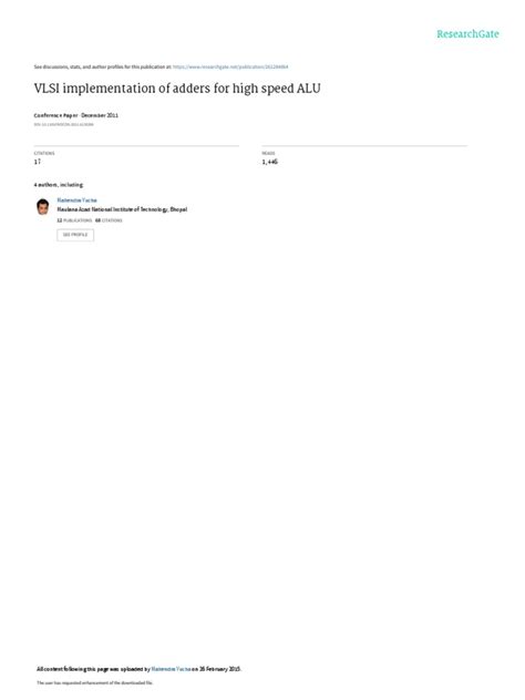 Vlsi Implementation Of Adders For High Speed Alu December 2011 Pdf