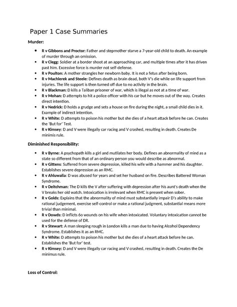 Law Case Summaries Paper 1 Case Summaries Murder R V Gibbons And Proctor Father And