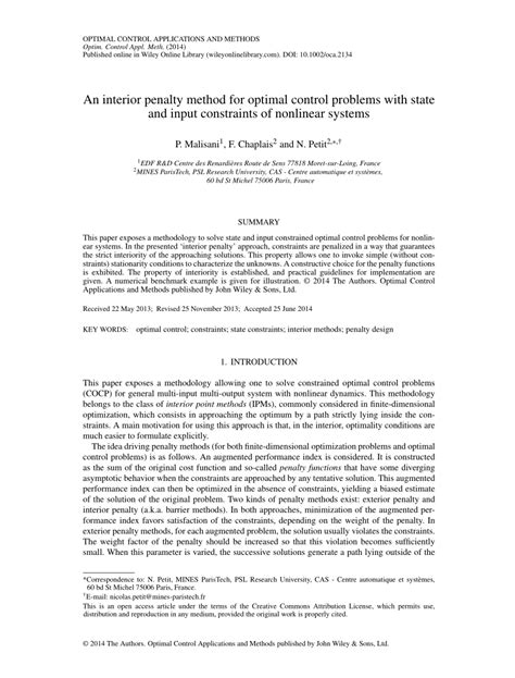 Pdf An Interior Penalty Method For Optimal Control Problems With State And Input Constraints