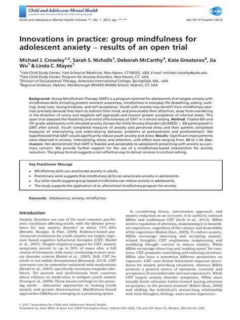 Group Mindfulness For Adolescent Anxiety Pdf Cognitive Behavioral