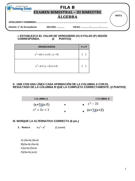 Ex Bim Iiib 18 Alg I Sec Fila B Pdf
