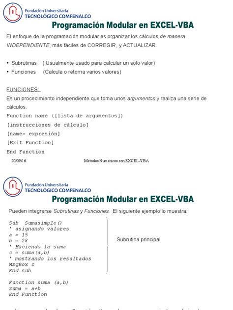 Programacion Modular Excel Vba Pdf Microsoft Excel Análisis Numérico