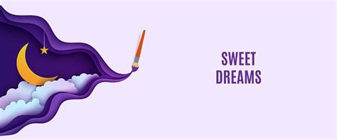 종이 컷 스타일의 밤 하늘 밧줄과 달 종이 컷 예술에 별보라색과 파란색 그라데이션 흐린 풍경3d 배경을 잘라 페인트 브러시 그리기 및 종이 접기 구름 벡터 배너 3차원