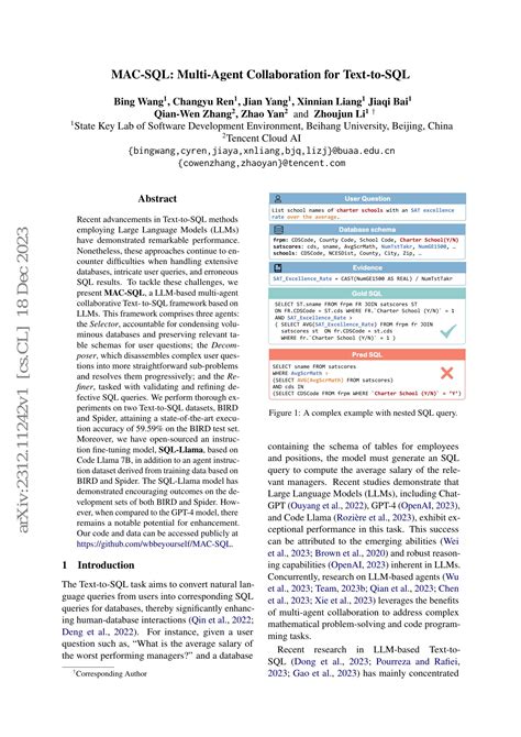 Mac Sql Multi Agent Collaboration For Text To Sql 智源社区论文