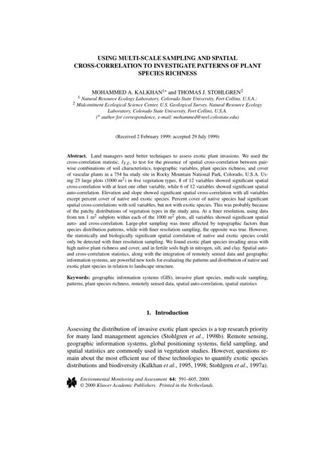 Pdf Using Multi Scale Sampling And Spatial Cross Correlation To Investigate Patterns Of Plant