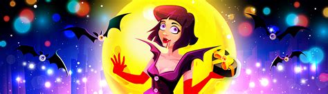 Иллюстрация Хэллоуин Кровожадная девушка вампир с подарком ночью