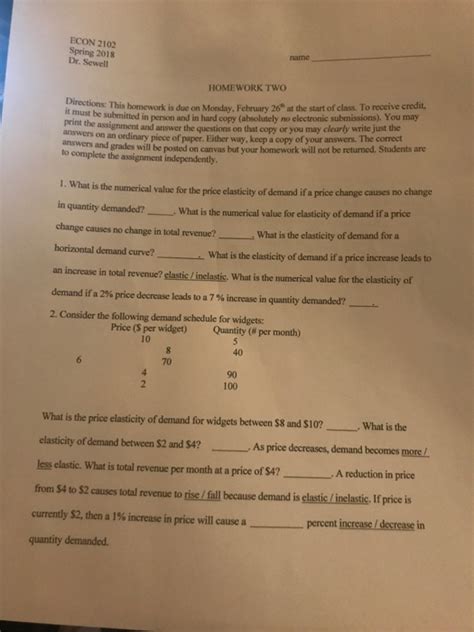 Solved Econ 2102 Spring 2018 Dr Sewell Name Homework Two