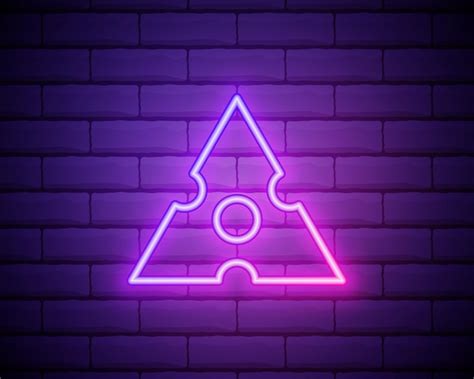 수리검 빛나는 네온 Ui Ux 아이콘 빛나는 기호 로고 벡터 벽돌 벽 배경에 고립 된 빛나는 수리검 아이콘 프리미엄 벡터