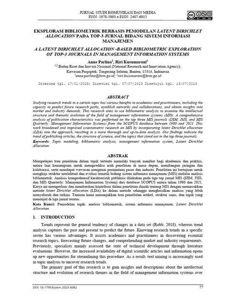 Eksplorasibibliometrikberbasispemodelanlatentdirichletallocation