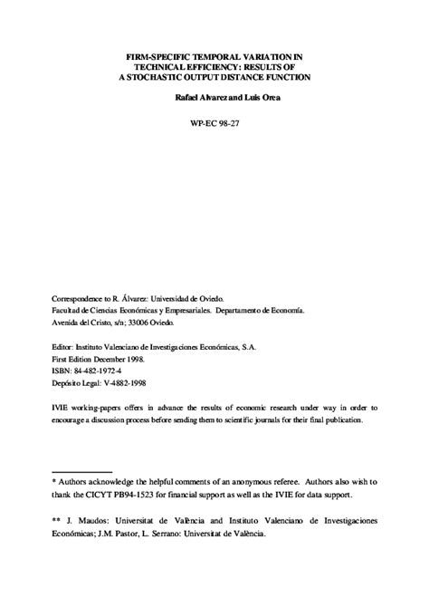 Pdf Firm Specific Temporal Variation In Technical Efficiency Results
