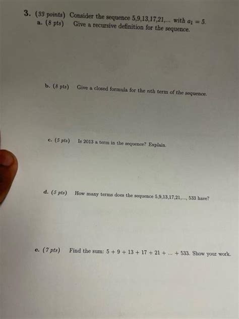 Solved 3 33 Points Consider The Sequence 5 9 13 17 21