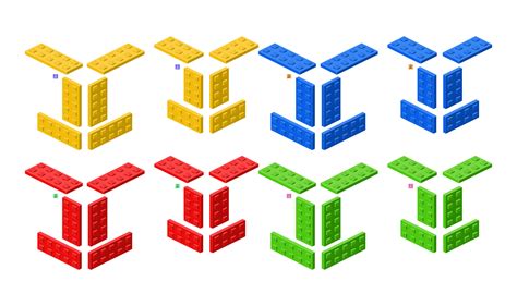 3d Set Of Colored Constructor Kit In Isometry Blocks Vector Illustration 17105977 Vector Art