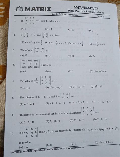 the minors of the elements of the first row in the determinant ∣∣ 241 −12