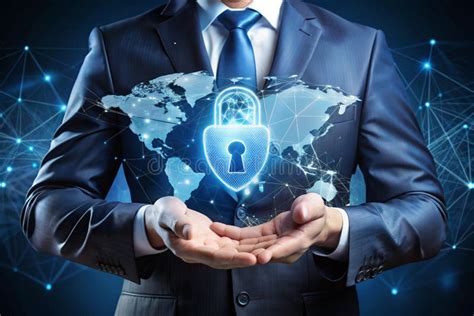 Lock In The Hands Of A Businessman Shield Protecting Cyberspace Stock Illustration