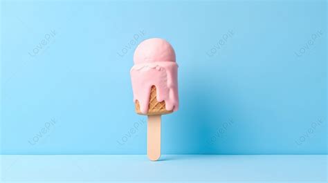 파스텔 블루 배경에 떨어지는 추상 분홍색 아이스크림 바 3d의 미니멀하고 창의적인 여름 개념 아이 배경 여름 개념 배경