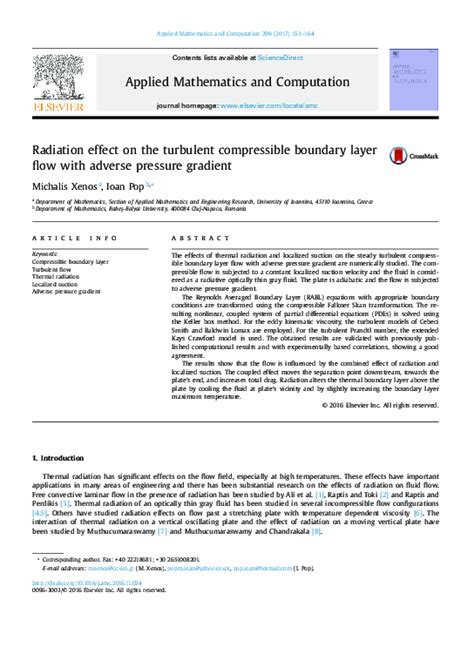 Pdf Radiation Effect On The Turbulent Compressible Boundary Layer Flow With Adverse Pressure