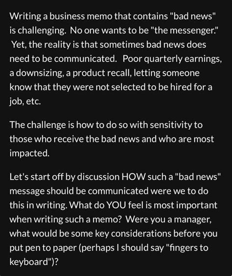 Writing A Business Memo That Contains Bad News Is Chegg Com