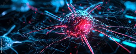 Abstract Representation Of A Neuron Cell 3d Model Of The Nervous System Microscopical Biology