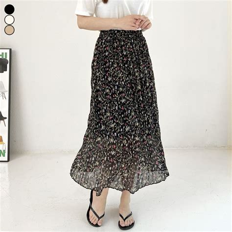 당일🚀 샤랄라 플라워 쉬폰 밴딩 롱스커트 롱치마 안감스커트 키작녀 키큰녀 치마 링클 플리츠스커트