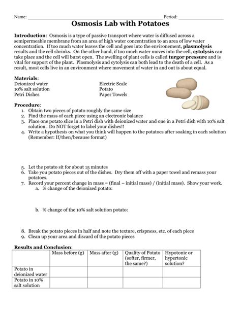 lab report on osmosis using potatoes