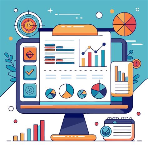 Computer Screen Displaying Data Analytics And Graphs Premium Ai Generated Vector