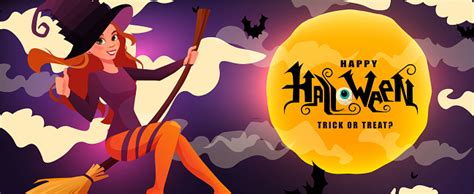 빗자루와 손 글자 텍스트에 날아 다니는 빨간 머리 마녀가있는 할로윈 배너 만화 벡터 일러스트 레이 션 10월에 대한 스톡 벡터 아트 및 기타 이미지 Istock