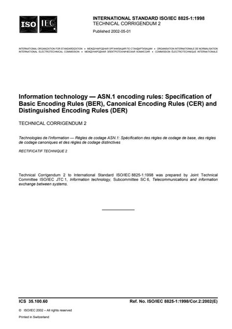 ISO IEC 8825 1 1998 Cor 2 2002 Information Technology ASN 1 Encoding Rules Specification Of
