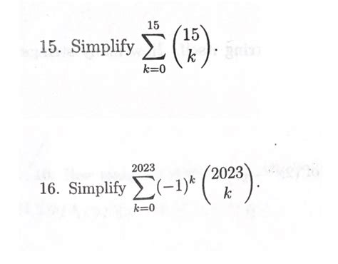solved simplify ∑k 015 [15] [k] simplify