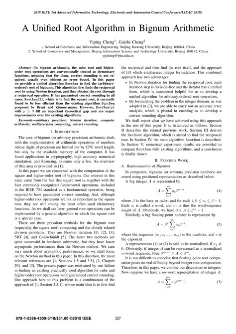 Pdf A Unified Root Algorithm In Bignum Arithmetic