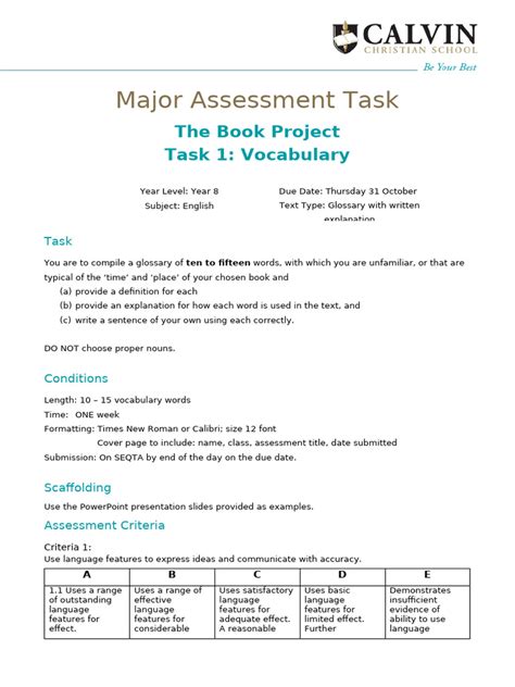 Book Project Task 1 Vocabulary Pdf Vocabulary Accuracy And Precision